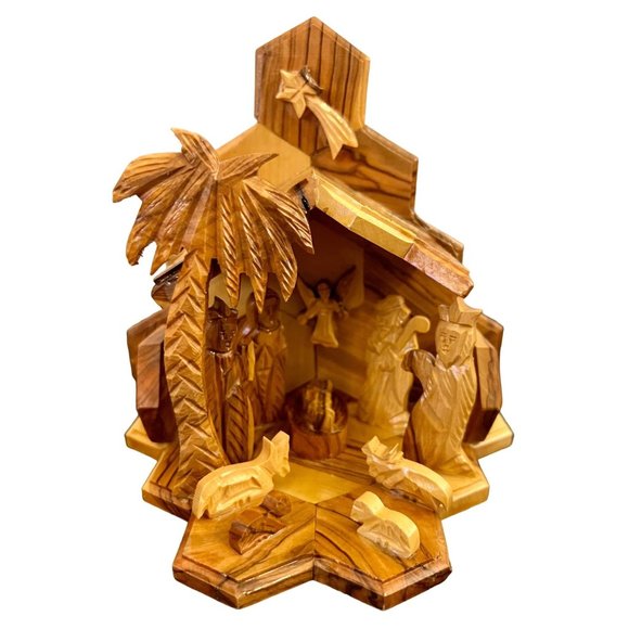 Hand Crafted | Holiday | Vintage Olive Wood Rustic Nativity Scene ...